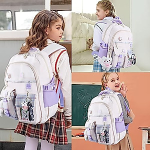 Mcaldume Cute Backpacks for Girls, Kawaii Backpack Aesthetic Backpack for Teen Girls, Cute Bookbag for Kids Elementary School Beige