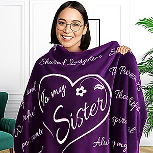 Sister Gifts Blanket, Sisters Gift from Sister, Unique Birthday Gifts for Sister from Brother, Sister Gifts from Brother, to My Sister Blanket, Sister Gift Throw Blanket 65” x 50” (Purple)