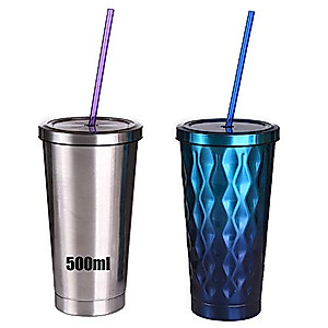 ALINK 10.5 in Long Rainbow Colored Reusable Tritan Plastic Replacement Straws for 20 OZ 30 OZ Tumblers, Set of 10 with Cleaning Brush