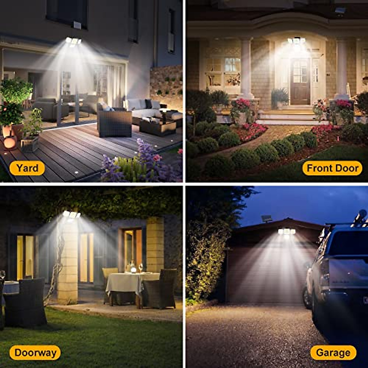 Solar Outdoor Lights Motion Sensor, 292 LED Solar Flood Lights w/Remote Control, 4 Heads Solar Panel Powered Security Lights IP65 Waterproof, Wired Solar Wall Lights for Garage Yard Shed Garden