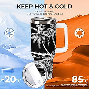 Palm Tree Black 40OZ Tumbler Stainless Steel Travel Mug Water Bottle Car Cup Tea Cups with Lid White-style