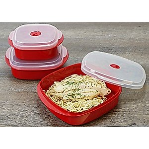 Calypso Basics by Reston Lloyd 6-Piece Microwave Cookware, Steamer and Storage Set, Red