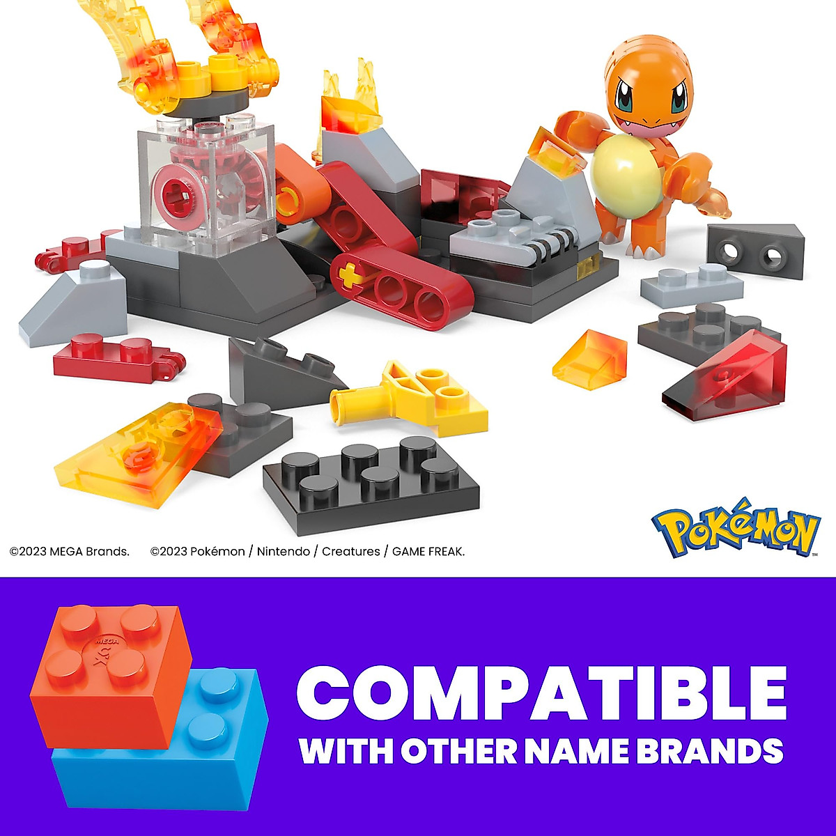 Mega Pokémon Building Toys Set Charmander’s Fire-Type Spin with 81 Pieces, 1 Poseable Character and Motion, for Kids