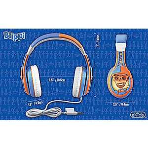 eKids Blippi Headphones for Kids, Wired Headphones for School, Home or Travel, Tangle Free Stereo Headphones with Parental Volume Control, Connect via 3.5mm Jack