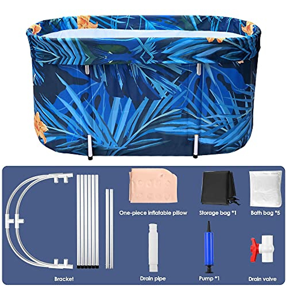 AellerSen Portable Bathtubs, Foldable Soaking Bathing Tub for Adults, Oval Bathtubs for Showers, with Thick Insulation Foam to Keep The Temperature (Blue)