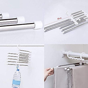 Steel Multifunction Retractable Pants Rack Trouser Hanger Multi-Layer Five Pants Rack one Hanging in Storage