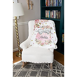 LIFESTYLE BLANKETS Personalized Baby Blankets for Girls with Pink Floral Stars - Custom Elephant Baby Blanket Can be Added to Baby Registry Search and Makes a Great Gift for a New Mom.