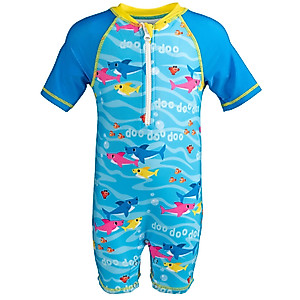 Pinkfong Baby Shark Baby Boys 3 Piece Swimsuit Set: Sunsuit Swim Rash Guard Swim Trunks 18 Months