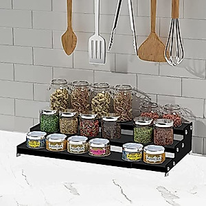 Jojocross Spice Rack Organizer for Cabinet, 3-Tier Expandable Spice Storage,Great for Kitchen Cabinet,Cupboard,Pantry and Countertop More 1 Pack/Black