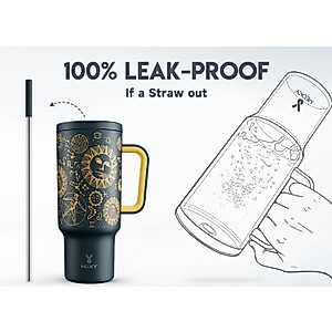 Meoky 40 oz Tumbler with Handle and Straw, Tumbler with Lid and Straw, Insulated Stainless Steel Travel Mug, 100% Leak-proof, Keeps Cold for 34 Hours or Hot for 10 Hours (Tarot)