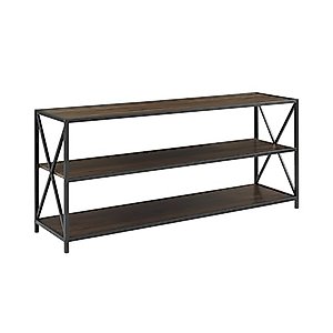 Walker Edison 2 Shelf Industrial Wood Metal Bookcase Tall Bookshelf Storage Home Office, 60 Inch, Dark Walnut