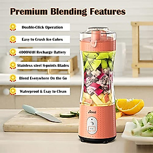 Personal Size Blender Smoothies and Shakes, Aoozi Portable Blenders, Mini Blender USB Rechargeable, Handheld Blender Sports,Travel and Home (Orange)