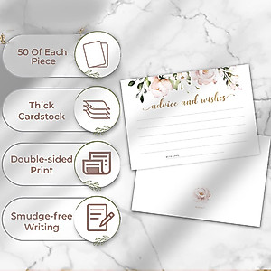 Hat Acrobat Advice and Wishes Greeting Cards - 50 Double Sided Advice and Wishes Cards Perfect for Weddings, Baby Shower, Graduation and More – Blush Pink Floral Assorted Cards (50)