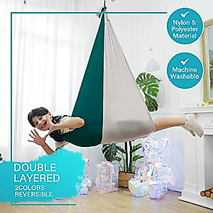 Sensory Swing for Kids Indoor Outdoor, Therapy Autism Joy Ceiling Swing Holds Up to 310 Lbs with Dual Color Blocks Kids Hammock Chair (Green + Gray)