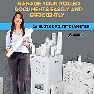 Adir Cardboard Roll File Storage Organizer - Vertical File Sorter - Blueprint, Poster, Plans, Gift Wrap, And Map Holder Station-16 Slots (for Rolls up to 37 Inches Long)