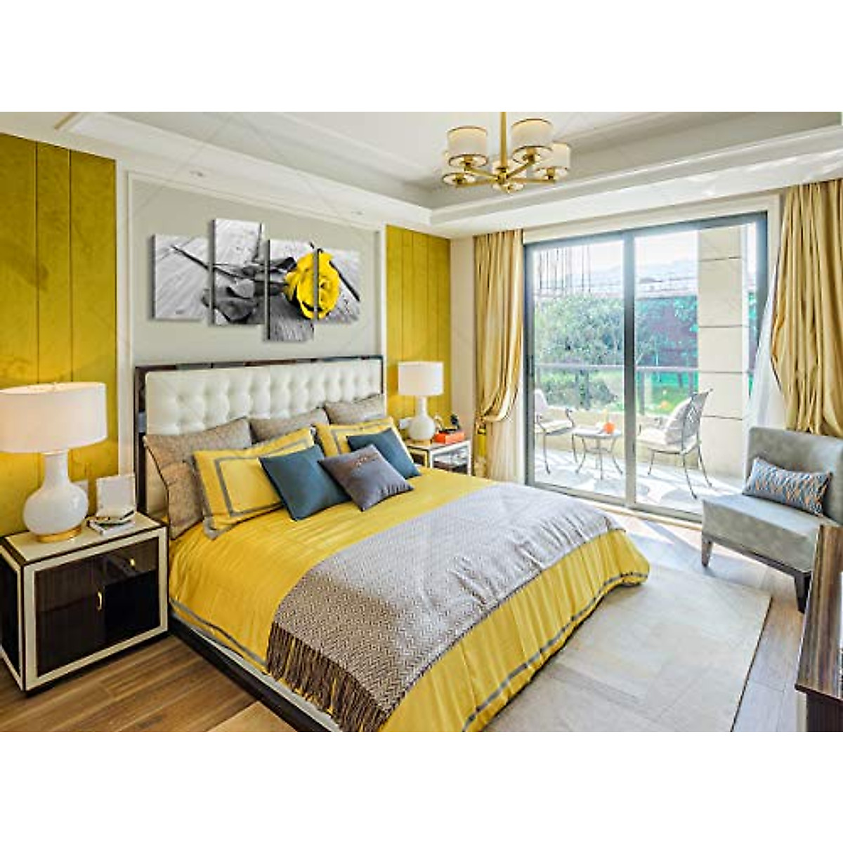 Bedroom Wall Decor - Yellow Room Decor Rose Flowers Canvas Wall Art Yellow Decorations for Living Room Modern Artwork Black and White Kitchen Decor Pictures Above Bed Stretched and Framed Ready to Hang