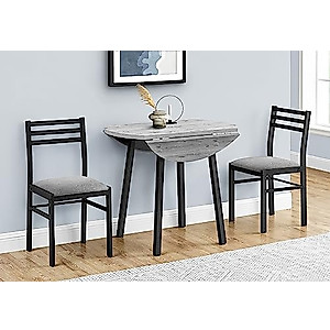 Monarch Specialties 1007 Table, 3pcs, Small, 35" Drop Leaf, Kitchen, Black Metal, Grey Laminate 3 Piece Dining Set, 35" L x 35" W x 30" H