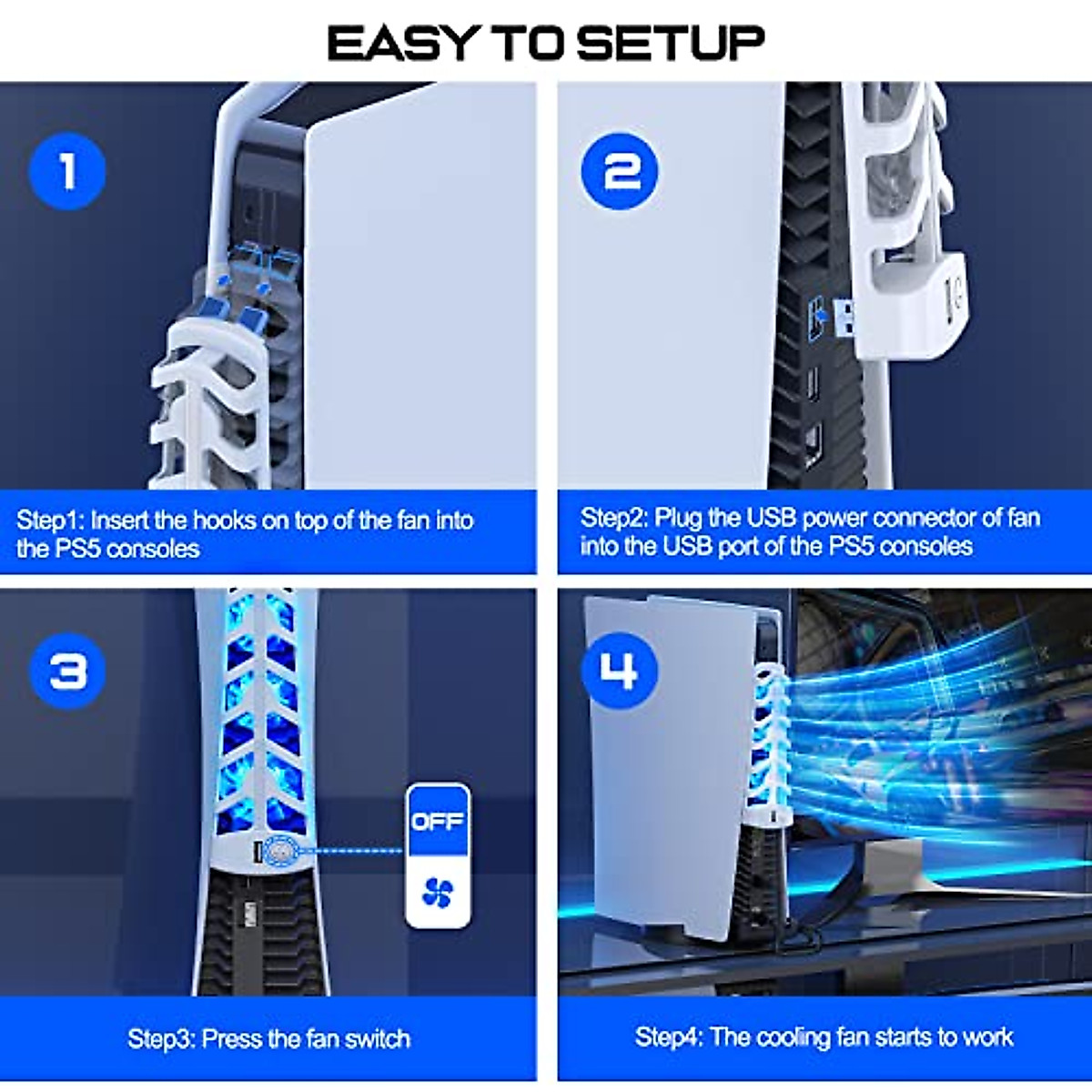 EUROA Cooling Fan, Efficient Cooling System with 5200RPM Cooling Fans&LED Light Compatible with Playstation 5, Upgrade Accessories Cooler Fan Cooling Fan for PS5 Console Disc&Digital Edition, USB Hub