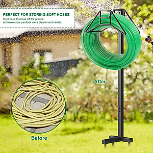 Surprizo Heavy Duty Metal Hose Storage Rack, Black, Sturdy & Waterproof, Freestanding, 45" Total Height, Easy to Install and Move