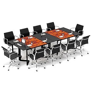 Tangkula 63” Conference Table, Large Industrial Meeting Table with Metal Frame, Multipurpose Rectangular Training Seminar Table, Computer Desk, Dining Table, for Home, Office, Conference Room