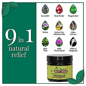 ECOLEAF Butt Cream Symptomatic Rash Relief | Made in the USA with Organic Plant Extracts & Oils | Great for Diaper Rashes, Chafing, Burns, Cuts, Itching | Designed for Babies, Kids, Adults, Athletes