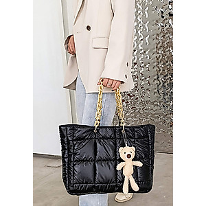 QZUnique Women Shoulder Bags Bread Bear Handbag Underarm Tote Bag Down Large Capacity Tote Handbags