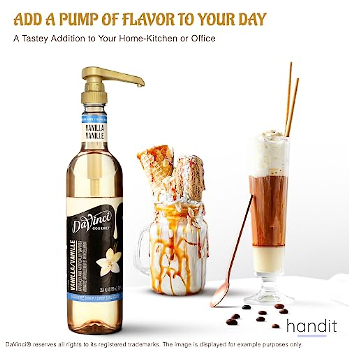 HANDIT - Gold Coffee Syrup Pumps | Fits Liter 750ml / 25-4oz Syrups Torani, DaVinci, Jordan's Skinny and Monin 33.8oz Plastic Bottles | 4-Pack