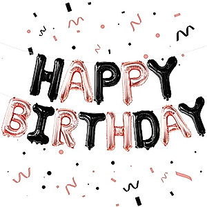KatchOn, Happy Birthday Balloons - 16 Inch | Black and Rose Gold Happy Birthday Balloon for Happy Birthday Decorations | Black and Rose Gold Party Decorations | Black and Rose Gold Party Supplies