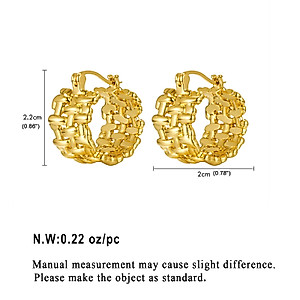 WOWORAMA Filigree Hoop Earrings for Women 14K Gold Chunky Hoops Wide Braided Huggie Hoop Earrings Round Ball Hoop Earrings Boho Trendy Minimalist Earrings - Gold Braid Hoops