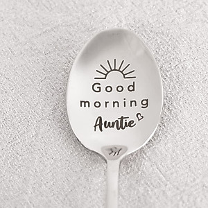 Aunt Mothers Day Gifts from Niece Nephew Good Morning Auntie Tea Coffee Spoons Gift for Aunt Auntie Gifts for Women Aunty Aunt Birthday Gift for Auntie Ice-cream Spoon