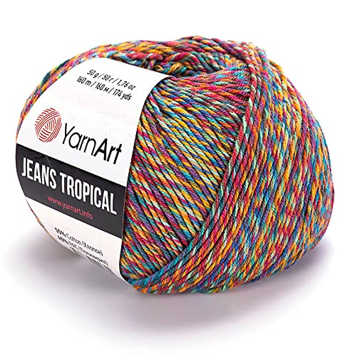 55% Cotton 45% Pac YarnArt Jeans Tropical Multicolor Sport Yarn 1 Skein/Ball 50 gr 174 yds (612)