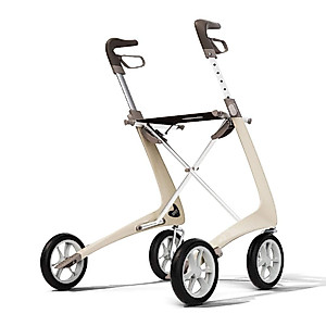 byACRE Carbon Ultralight Rollator Walker with Organizer Bag, Regular Track, 16.5" x 24" Seat (W x H), Oyster White