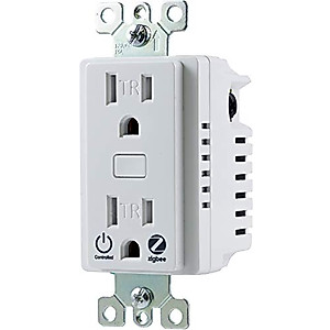 Jasco Zigbee Outlet Receptacle with Energy Monitoring, Tamper-Resistant, Pairs Directly with Echo 4th Gen/Echo Show 10/Echo Studio/Echo Plus/Eero Pro 6, 1 Controlled + 1 Always On, White, 43132