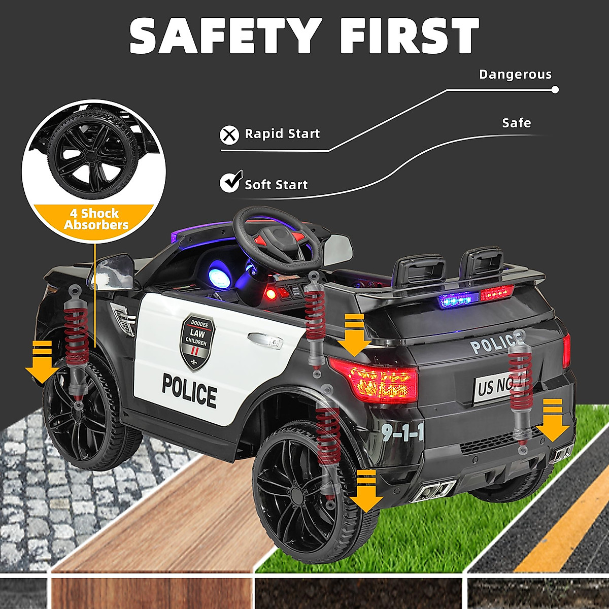 Police Car Ride On TOBBI Kid Car Cop Car for Kids to Drive with Parent Remote 12V Big Police Car Toys for Boys Toddler Electric Police Cars for Kids Ages 3-6 with Lights and Siren, Black