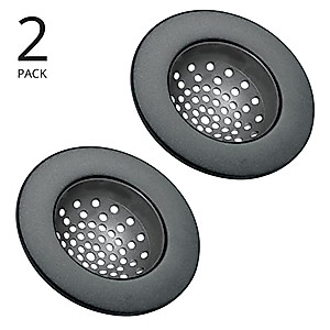 mDesign Modern Kitchen Sink Strainer, Drain Cover for Standard Kitchen Sinks, Double Farmhouse Sinks, Utility Sinks - Flexible Base Traps Debris, Wide Metal Rim, 4" Round - 2 Pack - Matte Black