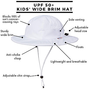 SwimZip Wide Brim Sun Hat | UPF 50+ Protection for Baby, Toddler, and Kids White