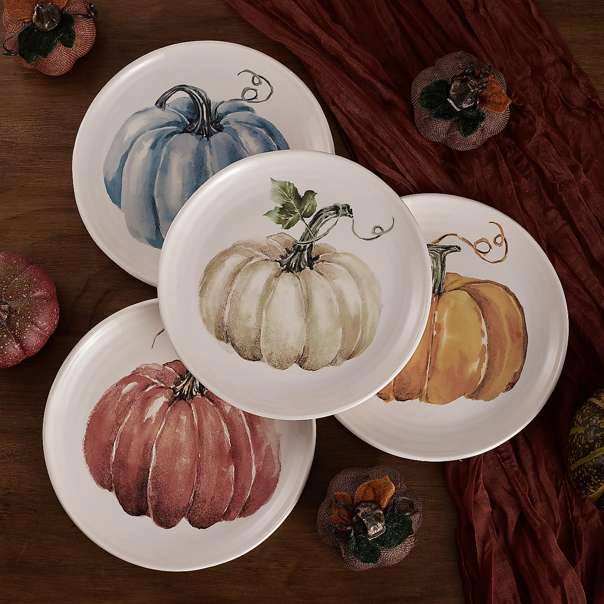 Bico Pumpkin Feast Ceramic Salad Plates, 8.75 inch, Set of 4, for Salad, Appetizer, Microwave & Dishwasher Safe