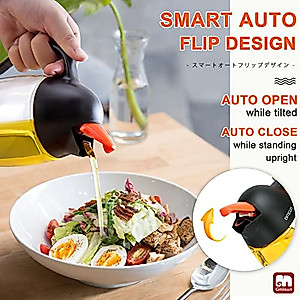 GMISUN Olive Oil Dispenser Bottle with Auto Flip Cap, 21oz Leakproof Cooking Oil Dispenser, Kitchen True No Drip Oil and Vinegar Cruet Container with Non-Slip Handle, Cute Penguin Design (Black)
