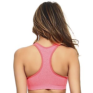 YELETE Lady's Marled Knit Sports Bra with Contrast Binding Color Coral Size M