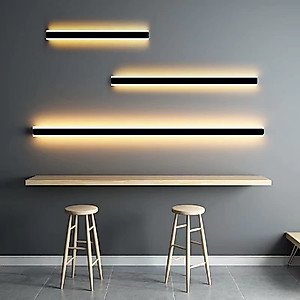 LED Outdoor Garden Wall Lights Indoor/Outside Long Strip Wall Lamp Modern Rectangle IP65 Waterproof Wall Sconce Black Exterior Wall Lighting Patio Living Room Courtyard Lamp (6000K Cold White,100CM)