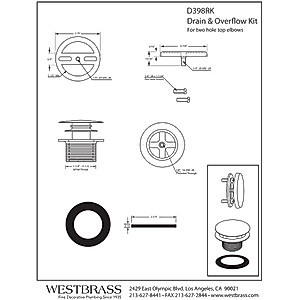 Westbrass D398RK-50-20 1-1/2" NPSM Coarse Thread Mushroom Tip-Toe Bathtub Drain Stopper with Illusionary Overflow Faceplate, Stainless Steel (50-Pack)