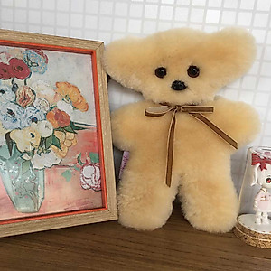 funlife 100% Australian Soft Lambskin Flat Teddy Bear for Baby Birthday Gift,Natural Snuggle Bear for Infant,Cream