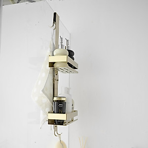 Hiendure Gold Shower Caddy Over Shower Door - 2 Tier Hanging Shower Caddy Organizer No Drilling, Shower Storage Shelf for Indoor Shower, Bathroom, Bedroom, Kitchen