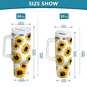 MCHIVER Yellow Sunflowers 30 oz Tumbler with Handle and Straw Stainless Steel Vacuum Water Bottle Leak-proof Travel Coffee Mug Insulated Tumbler with Lid