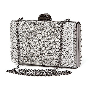 DRESSY CLUTCH BAG WITH STONES ON BOTH SIDES, MINDY BAG PEWTER