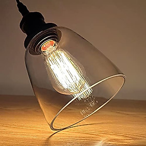 IMPIOIO Pendant Light Over Island Hanging Lighting Industrial Clear Glass Adjustable Cord for Sink Kitchen Island Dining Room, Black, 1 Pack