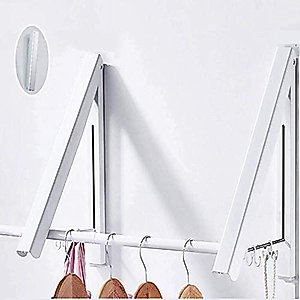 TYXTYX Wall Mounted Clothes Hanger, Aluminum Foldable Clothes, Waterproof Indoor Outdoor, Coat Racks Home Storage Organiser Space Savers,White,Double +120cm Pole