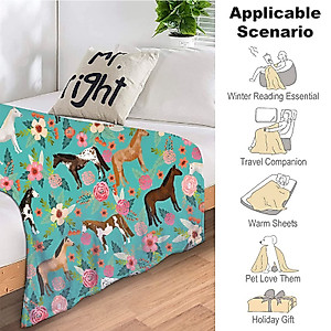 Horse Print Throw Blanket Horses and Flowers Pattern Blanket for Girls Kids Adults Super Warm Soft Cozy Plush Fleece Flannel Blanket for Sofa Couch Bed Birthday Gifts 40"x50" 1