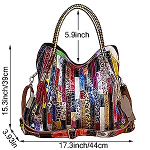 RainboSee Women OverSize Random Multicolor Purse Handbag Large Capacity Satchel Tote PU Leather Stiching Top Handle Shoulder Bag