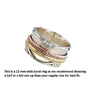 925 Sterling Silver Spinner Ring for Women, Yoga Maditation Spin ring Two Tone Handmade Ring Worry Ring, Thumb Ring, Fidget Rings, Promise Ring Size US 10 Gift For Her